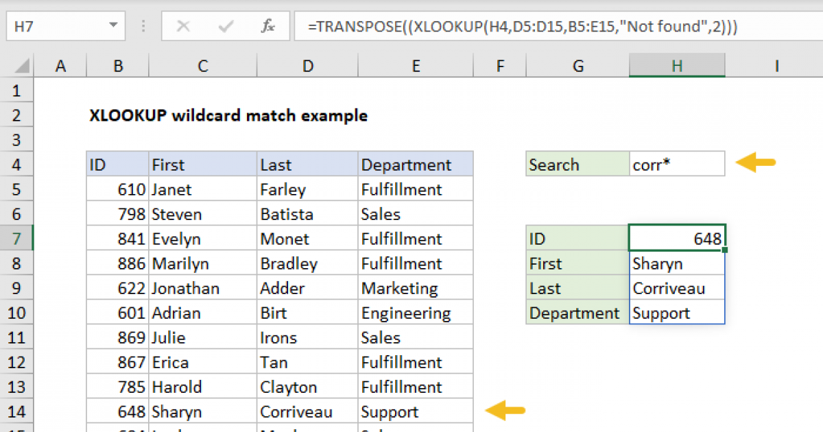 XLOOKUP Wildcard Match Example Excel Formula Exceljet
